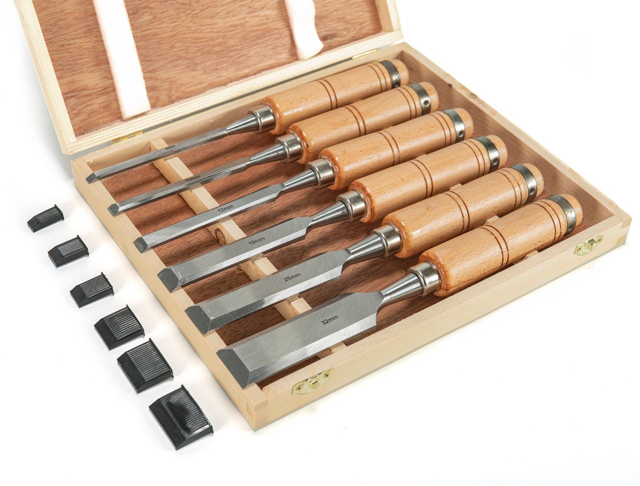 6 x Stechbeitel in Holzkiste Profi Stemmeisen Stecheisen Beitel Holz ...